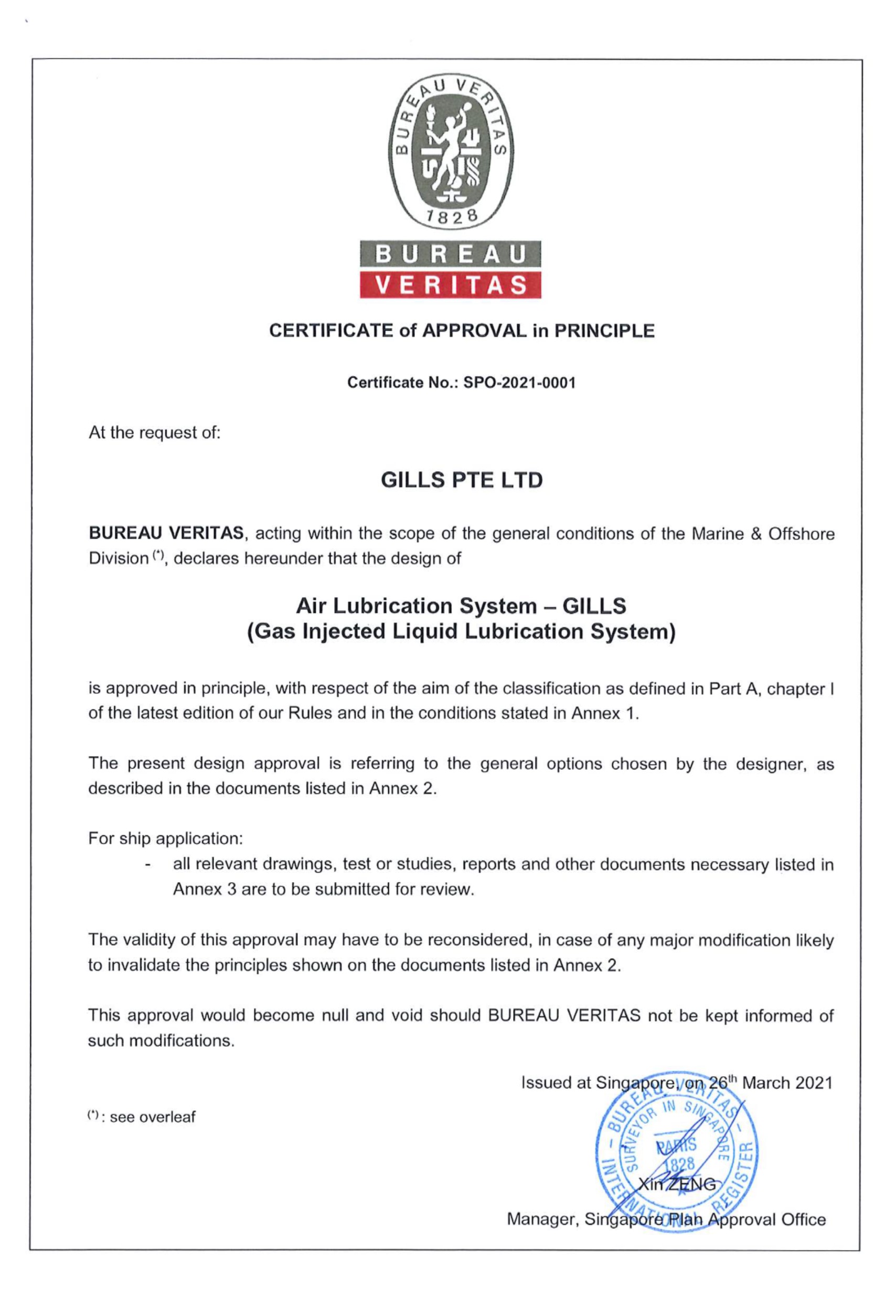 APPROVAL IN PRINCIPLE – Gills Pte Ltd APPROVAL IN PRINCIPLE – Gills Pte Ltd
